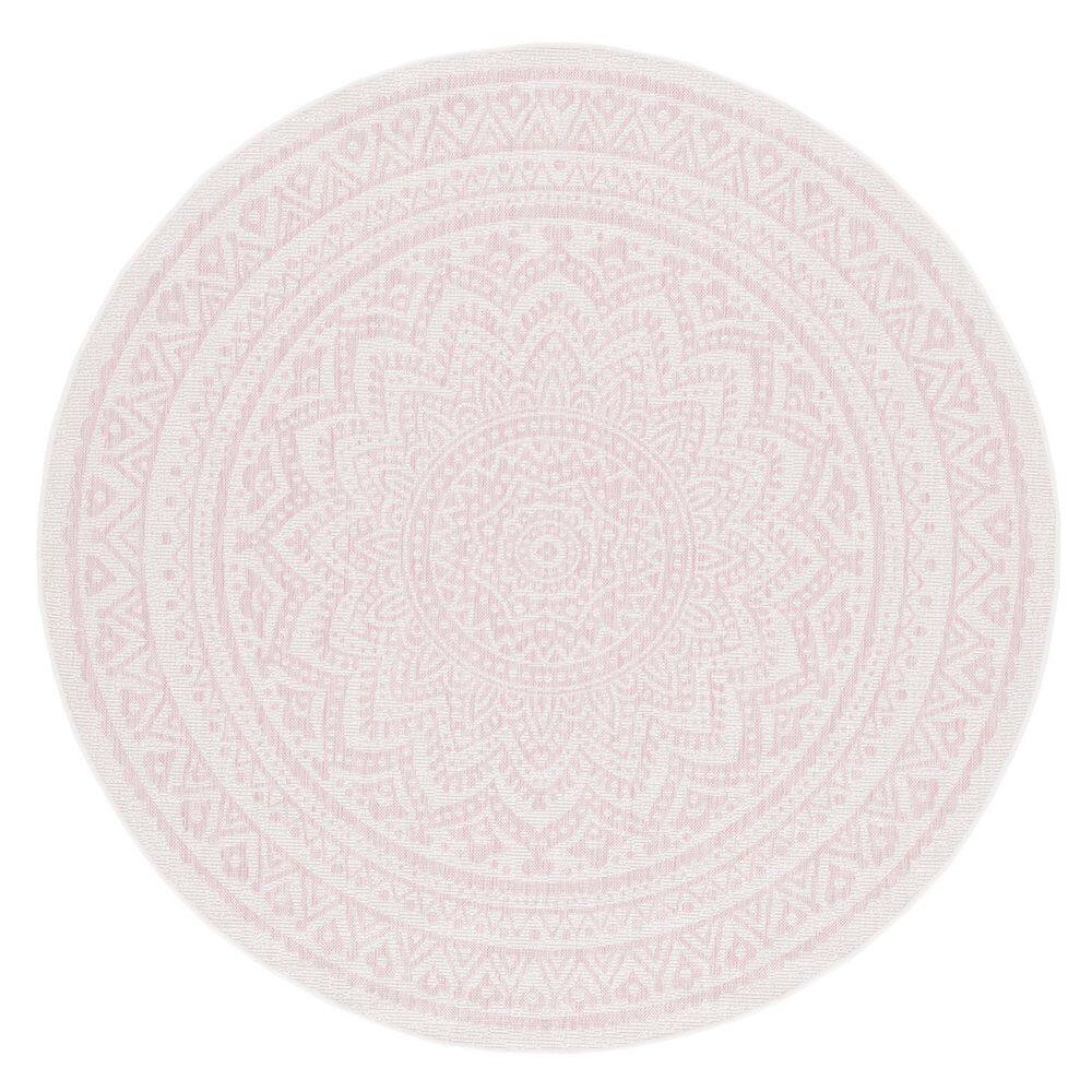 SAFAVIEH Courtyard Ivory/Soft Pink 7 ft. x 7 ft. Medallion Indoor ...
