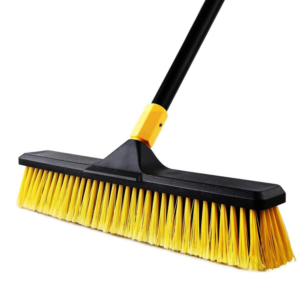 NVNOO 18 in. Commercial Broom Brush Stiff Bristles with 65.3 in. Handle for Cleaning Garage Deck ...