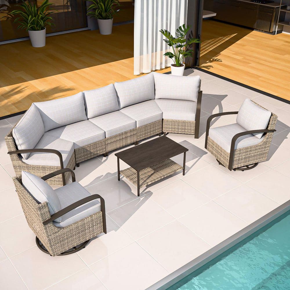 COOS BAY 8-Piece Wicker Patio Conversation Sectional Seating Set with ...