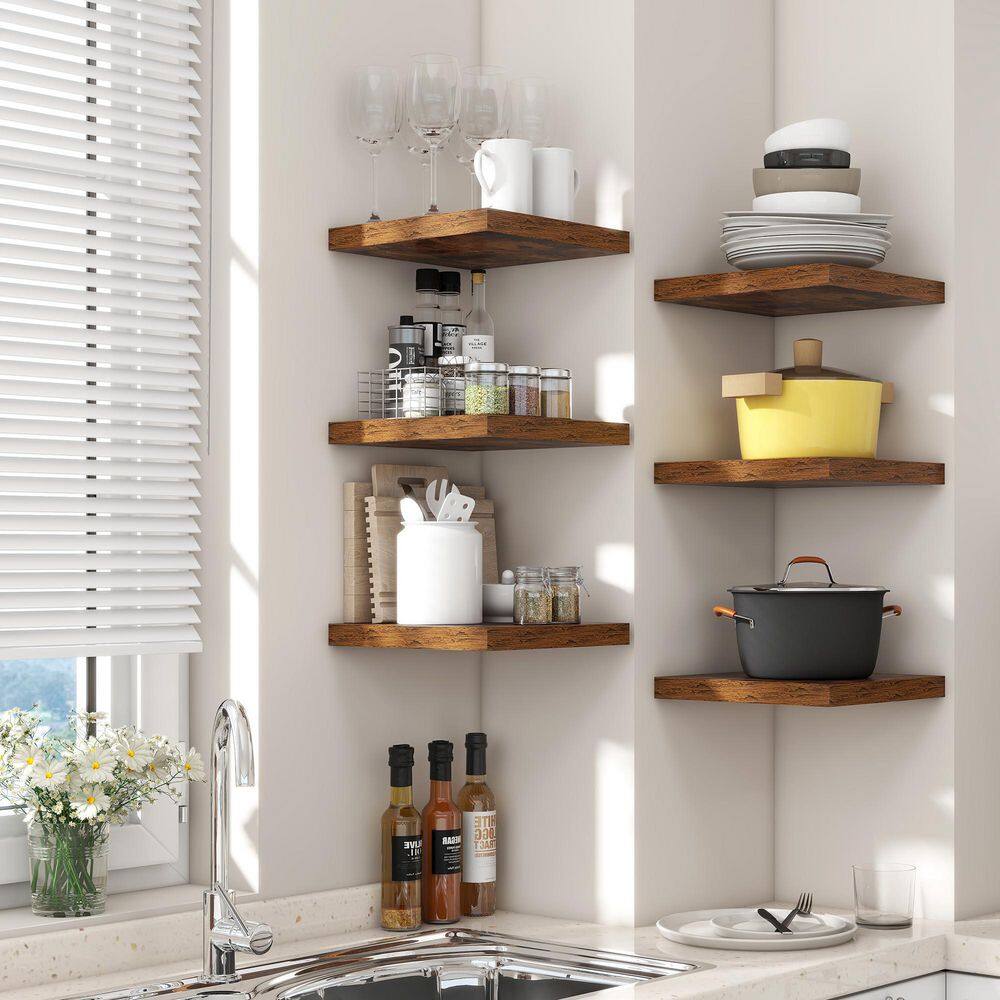 7.75 in. W x 7.75 in. D Square Floating Shelves Rustic Brown Wood ...