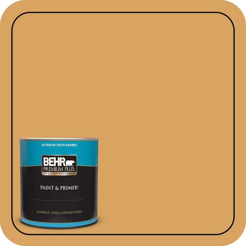 BEHR PREMIUM PLUS 1 qt. #MQ4-10 Amber Brew Satin Enamel Exterior Paint ...