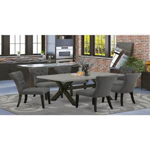 East West Furniture 7-Piece Rectangle Natural Oak Finish Solid Wood Top ...