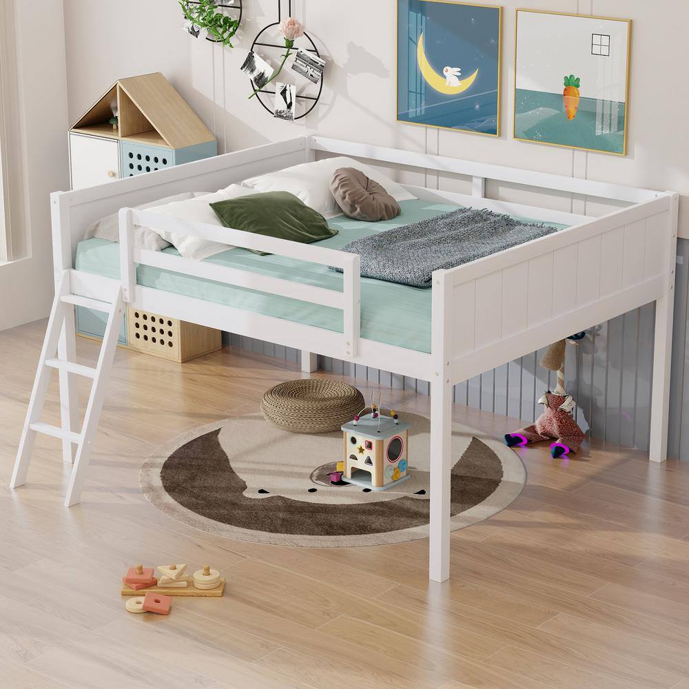 Harper And Bright Designs White Full Size Wood Low Loft Bed With Sloping