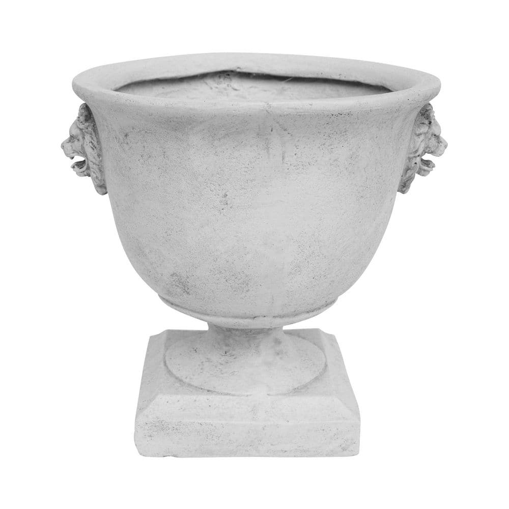 Antique White Outdoor MgO Stone Round Planter (13 in. W x 13 in. H ...
