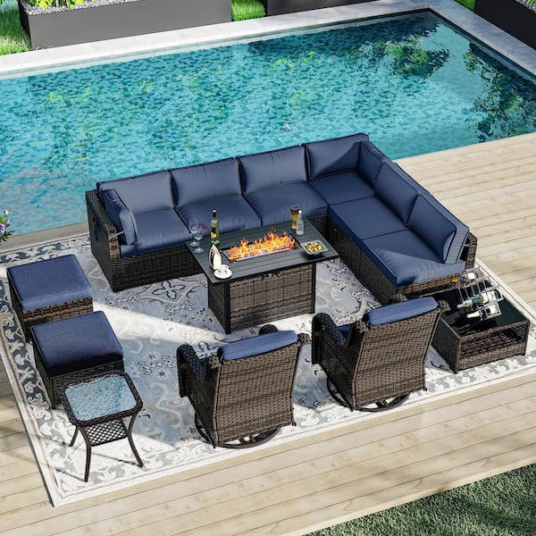 JOYSIDE 13-Piece Fire Pit Patio Set Wicker Outdoor Patio Conversation ...