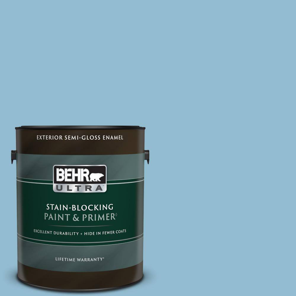 BEHR ULTRA 1 gal. #S490-3 Reef Blue Semi-Gloss Enamel Exterior Paint ...