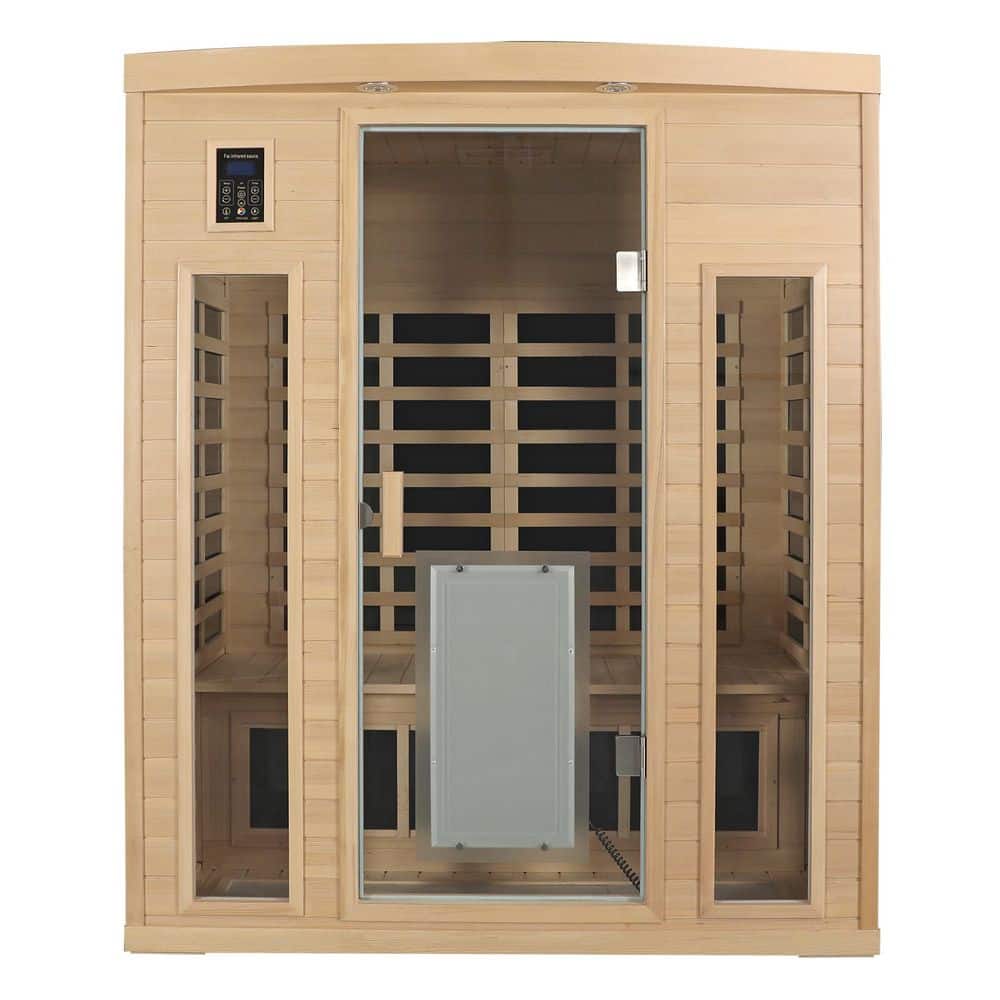 LIVACA Hemlock 3-Person Far Infrared Sauna with 9 Heating Panels, LCD ...
