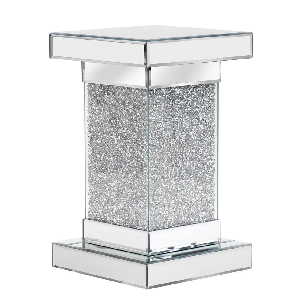 SUNRINX Silver Rectangle Wood and Glass 11.8 in. W Decorative Stand ...