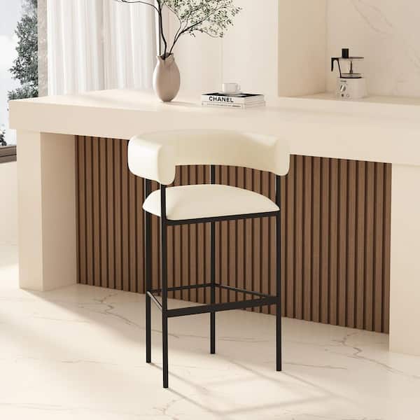 Manhattan Comfort Onda 39 in. H Contemporary Ivory Metal Bar Stool with ...