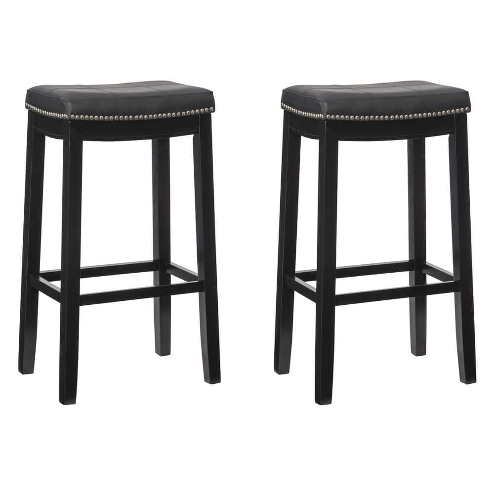 Linon Home Decor Concord 32 in. Black Backless Wood Bar Stool with ...
