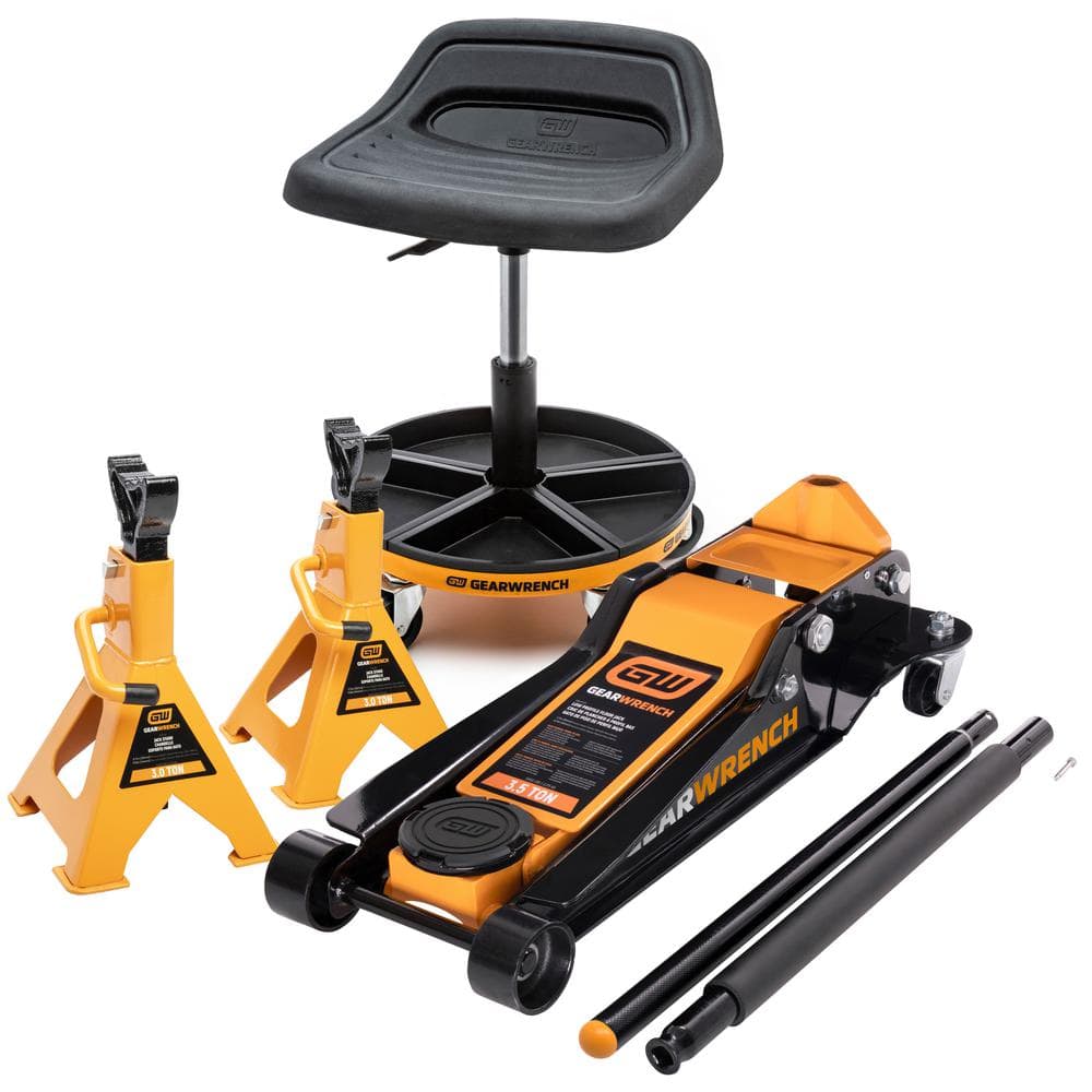 GEARWRENCH 3-1/2 Ton Low Profile Quick Lift Floor Jack with 3-Ton Jack ...