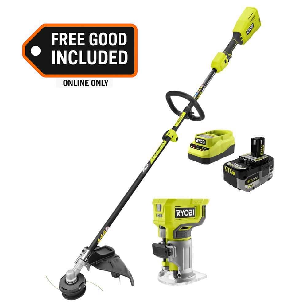 RYOBI ONE+ HP 18V Brushless 15" Attachment Capable String Trimmer w/ 6.0 Ah Battery, Charger ...