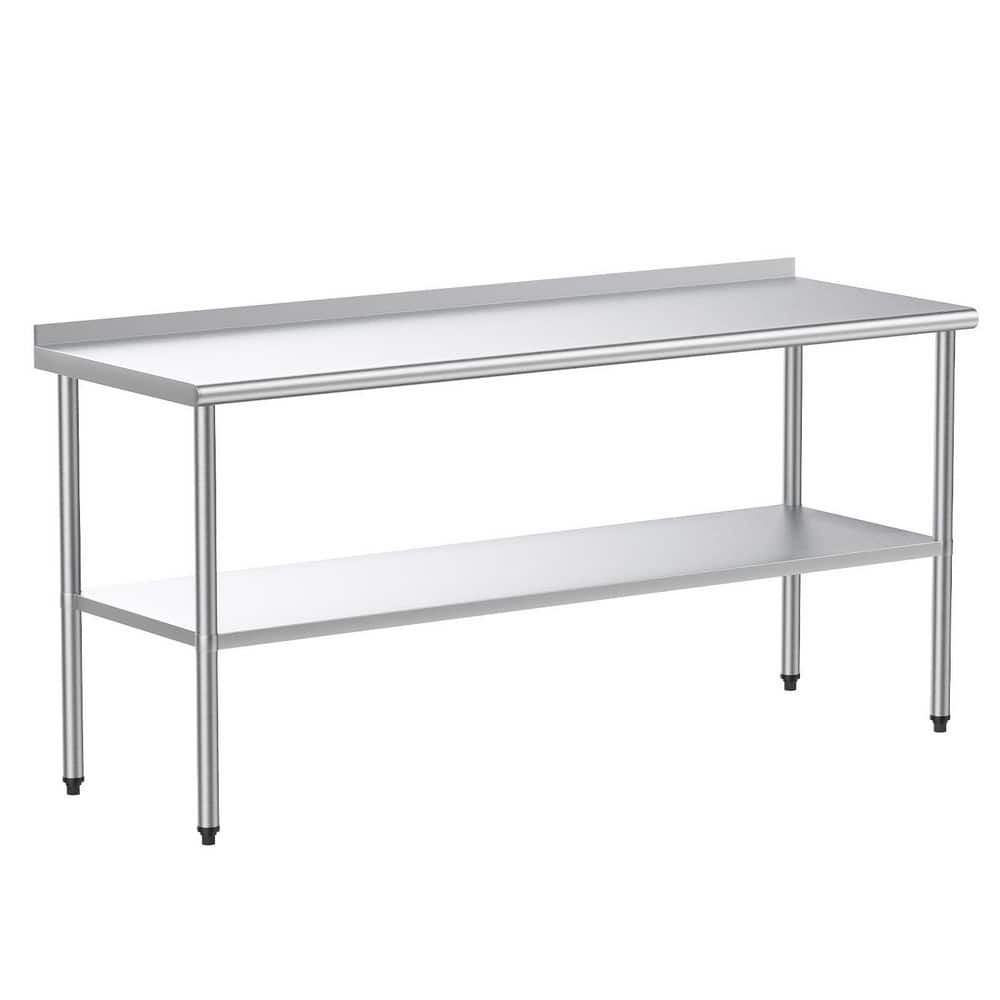 Karl home Silver Stainless Steel Table Kitchen Prep Table with ...