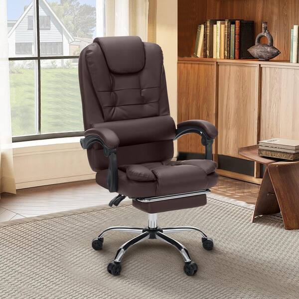 Hoffree Brown Faux Leather Ergonomic Executive Office Chair Adjustable Computer Chair with Armrest Footrest and Lumbar Support SKUB99535