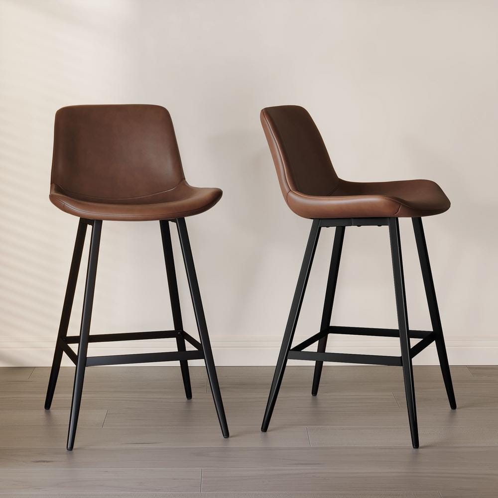 OrangeOne Abraham 30 in.Dark Brown Metal Counter Height Bar Stool Faux ...