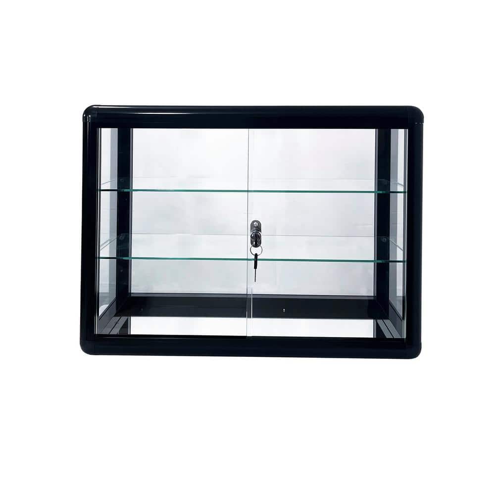 3-Tier Black Tempered Glass Counter Top Display Cabinet Decorative Box ...