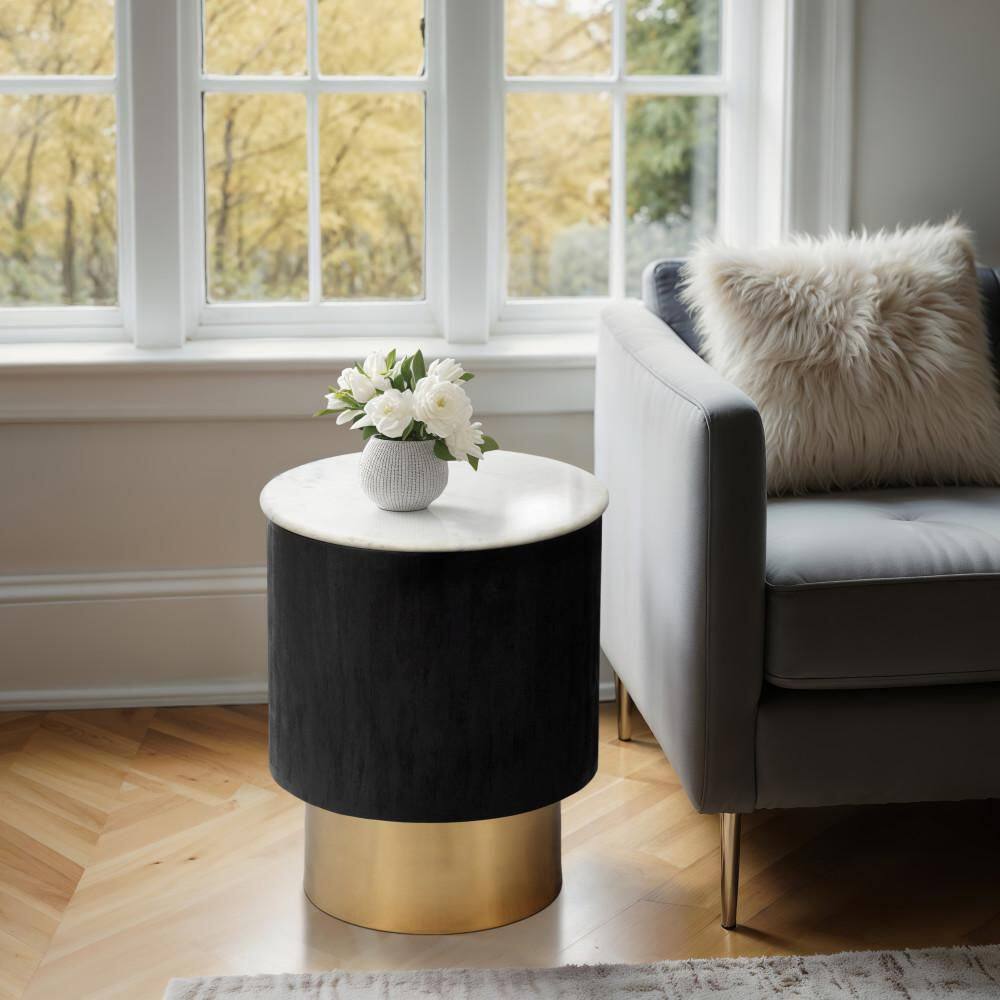 Liv & Skye 16 in. Black Round Marble Top End Table with Gold Pedestal 20674-01 - The Home Depot
