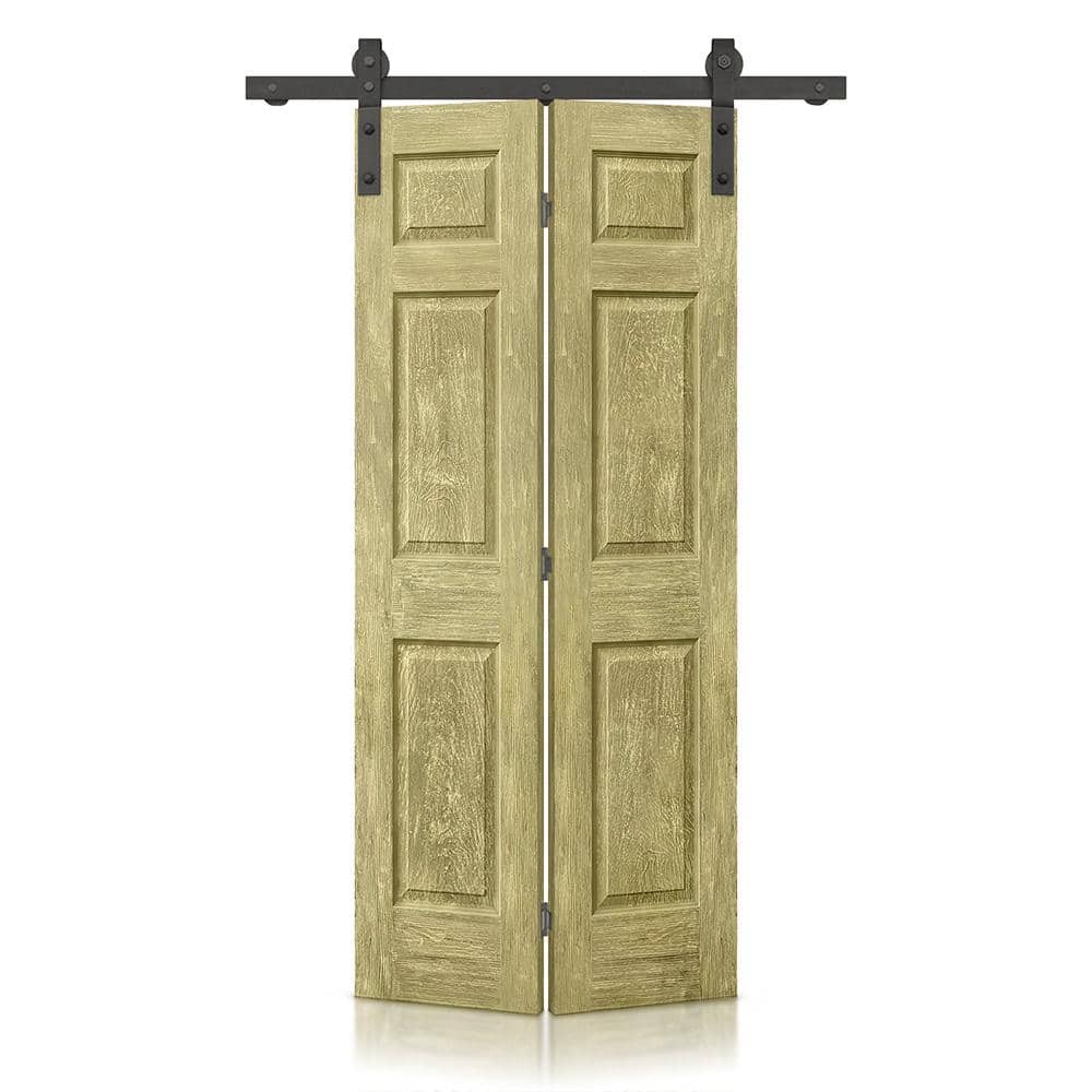 CALHOME 36 in. x 80 in. Antique Gold Stain 6 Panel MDF Composite Hollow ...