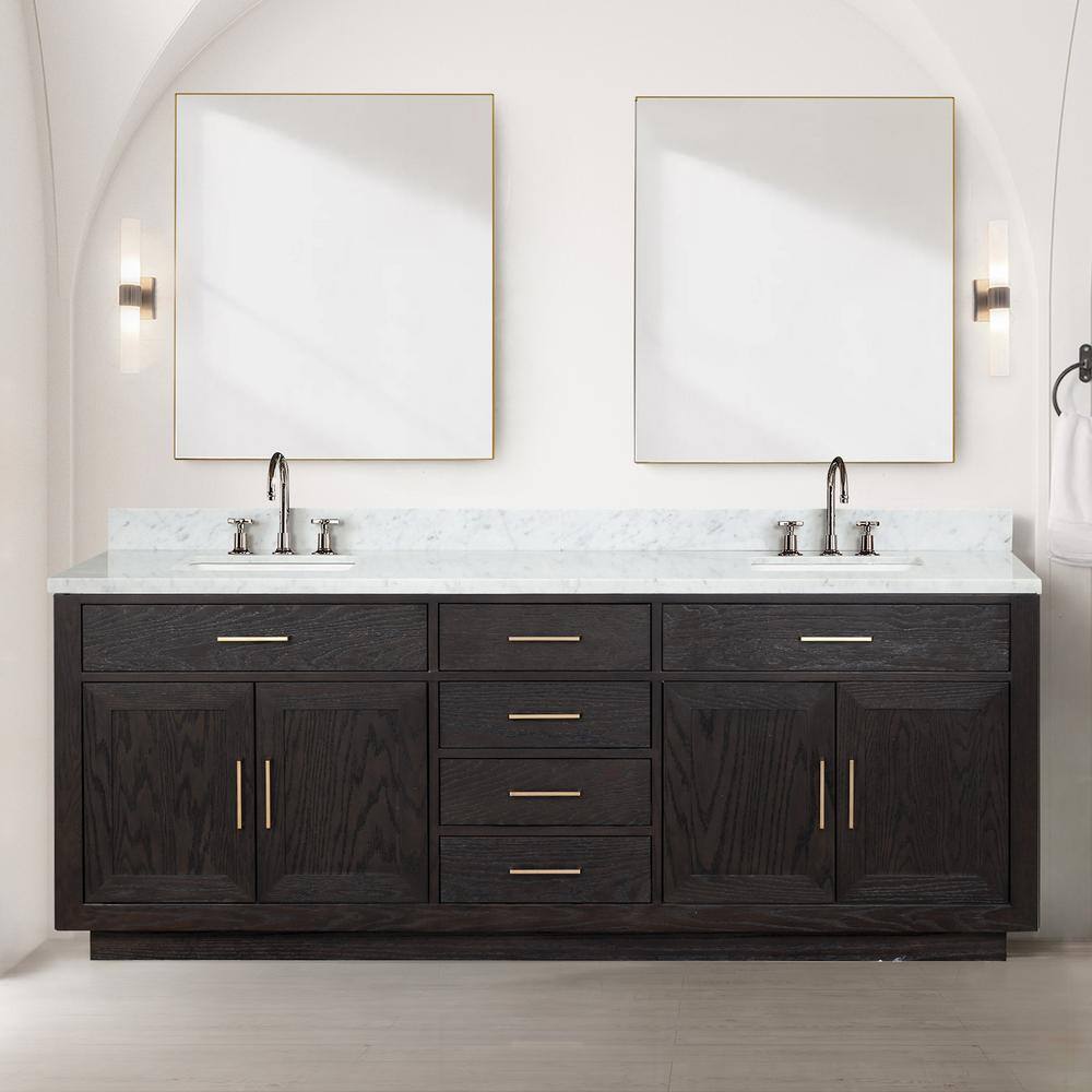 Lexora Condor 84 in W x 22 in D Black Oak Double Bath Vanity, Carrara ...