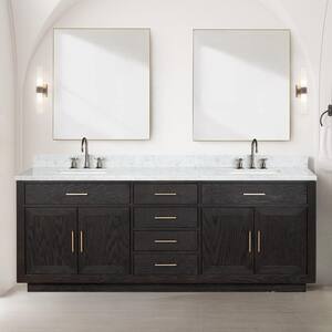 Lexora Condor 72 in W x 22 in D Black Oak Double Bath Vanity, Carrara ...