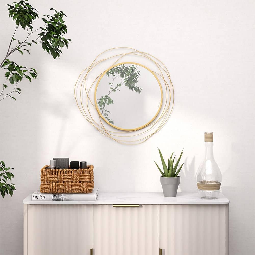 Blisstyle Gold 25.6 in. W x 25.6 in. H Art Deco Round MDF Framed Mirror ...