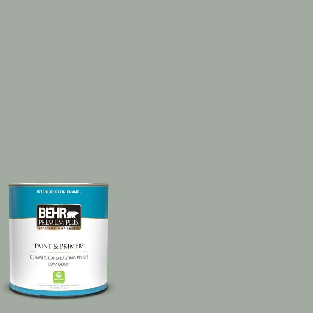 BEHR PREMIUM PLUS 1 qt. #PPU11-15 Green Balsam Satin Enamel Low Odor ...