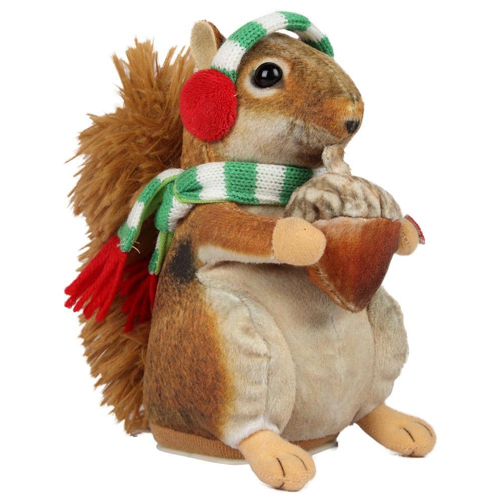 Home Accents Holiday 7 in. Christmas Animated Plush Squirrel with Ear ...