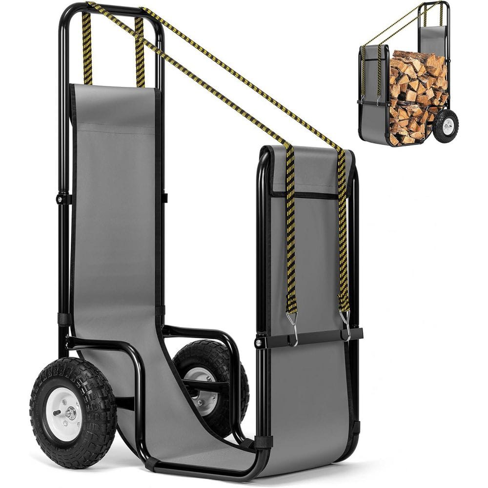 VIVOHOME 250 lb. Large Heavy Duty Firewood Log Cart Carrier with Rubber ...