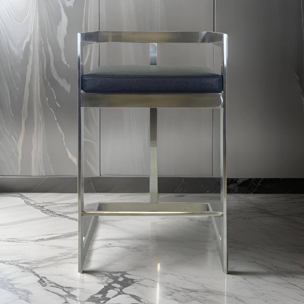 Benjara 26 in. Gray and Black Low Back Metal Frame Bar Stool with Faux ...