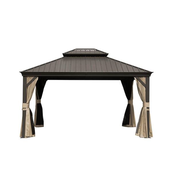 Sunjoy 10 ft. x 12 ft. 2-Tier Black Power-Coated Steel Hardtop Gazebo ...