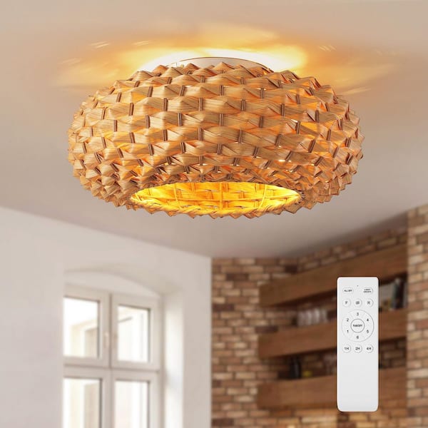 WDETR 20 in. Indoor Brown Woven Bamboo Standard Ceiling Fan, Flush ...