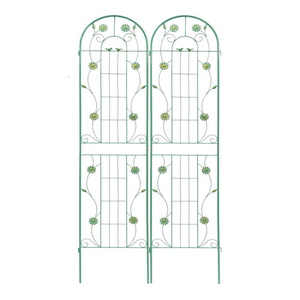 86.7 in. H 2 Pack Green Galvanized Metal Dual-Panel Garden Trellis ...
