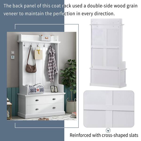 Entryway Hall Tree AIEGLE White Hall Tree With Coat Rack & Shoe Bench ...