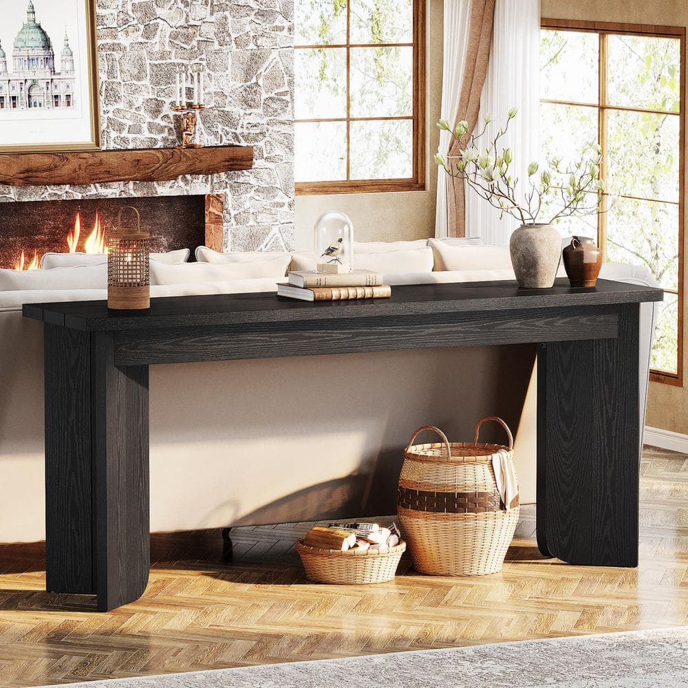 BYBLIGHT Turrella 70.9 in. Black Console Tables, Rectangle Wood Console ...