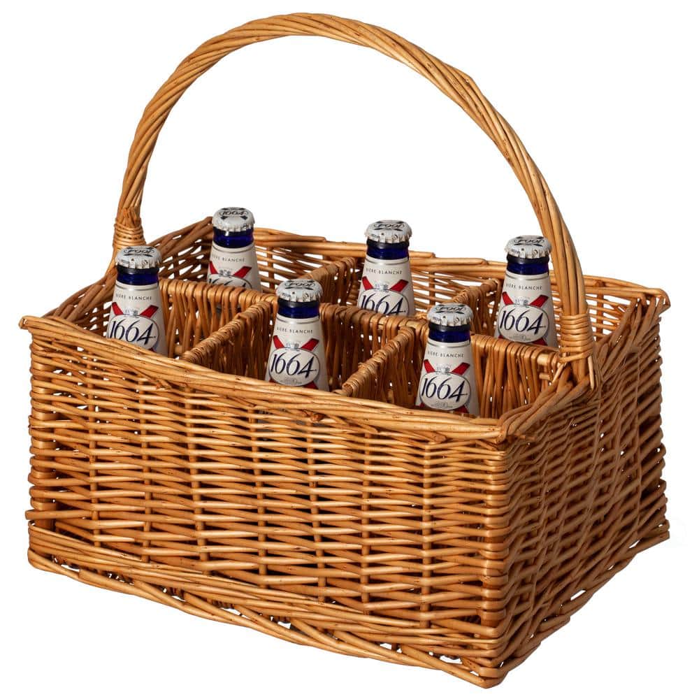 WICKERWISE 6 Bottle Wine and Beverage Wicker Tote Basket Perfect for ...