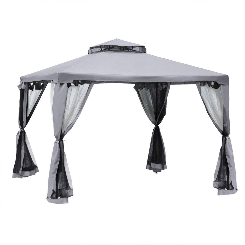 Tenleaf 9.6 ft. x 9.6 ft. Gray Outdoor Pergola Gazebo Canopy with 2 ...