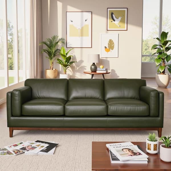 Ashcroft Furniture Co Salinas 91 in. Premium Top Grain Leather Mid ...
