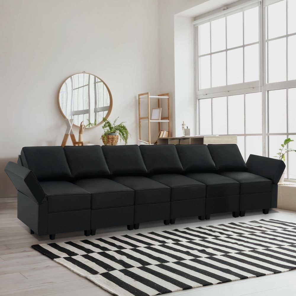 MAYKOOSH 164.38 in. Square Arm 7-Piece Faux Leather U-Shaped Sectional ...