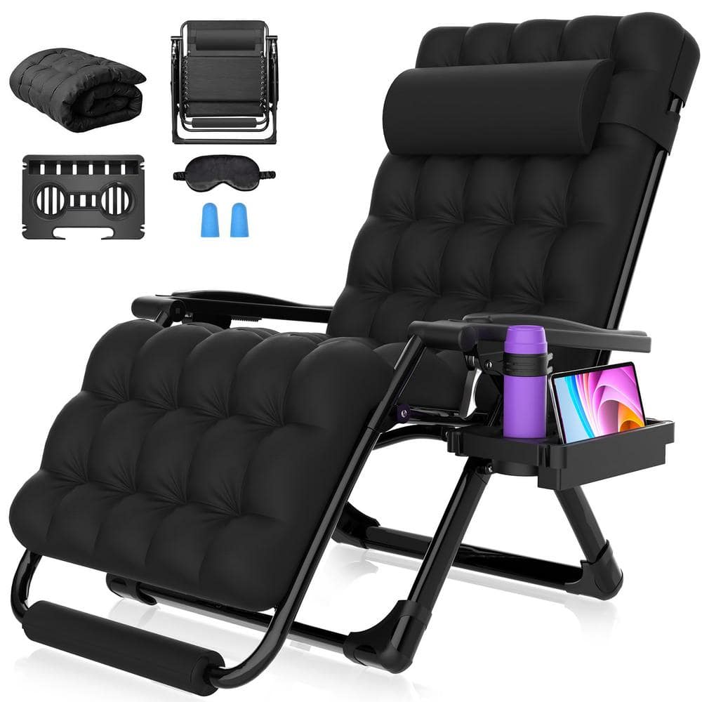 SEEUTEK 33 in. W Black Metal Zero Gravity Outdoor Recliner Oversized ...