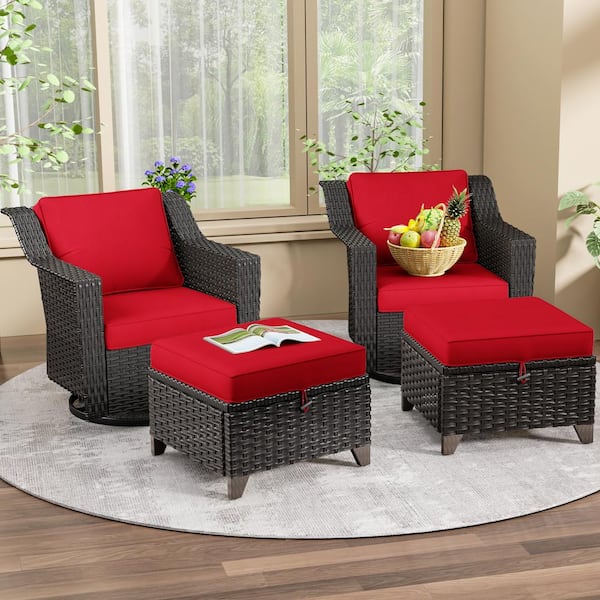 JOYSIDE 4-Piece Wicker Outdoor Pation Conversation Swivel Rocking Chair ...