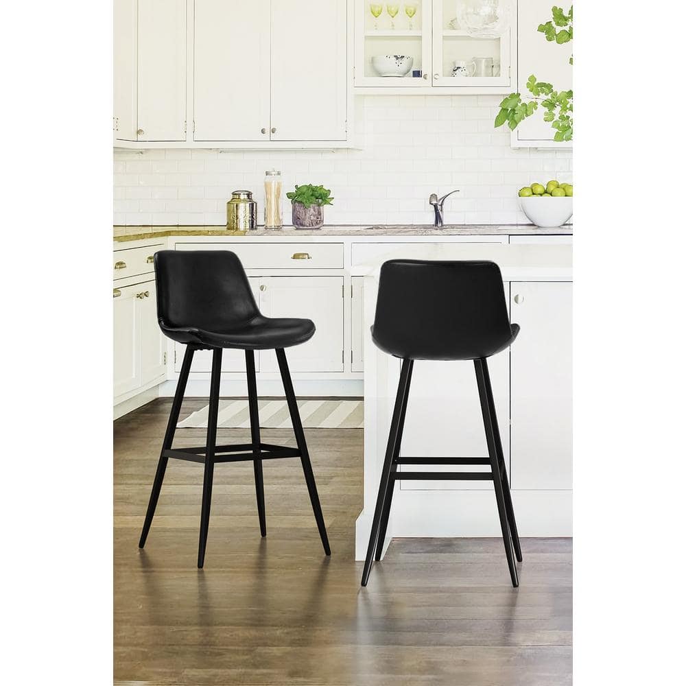 cozyman Abraham 30 in.Black Metal Counter Height Bar Stool Faux Leather ...
