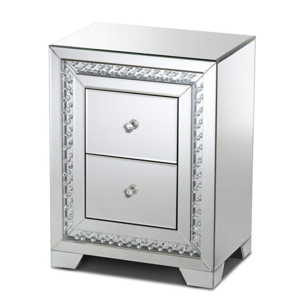 Baxton Studio Mina 2-Drawer Silver Nightstand 150-9181-HD - The Home Depot