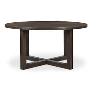NADAAL STUDIOS Fiorenza Rustic Dark Brown Solid Neem Wood 60 in. Cross Legs Round Dining Table ...