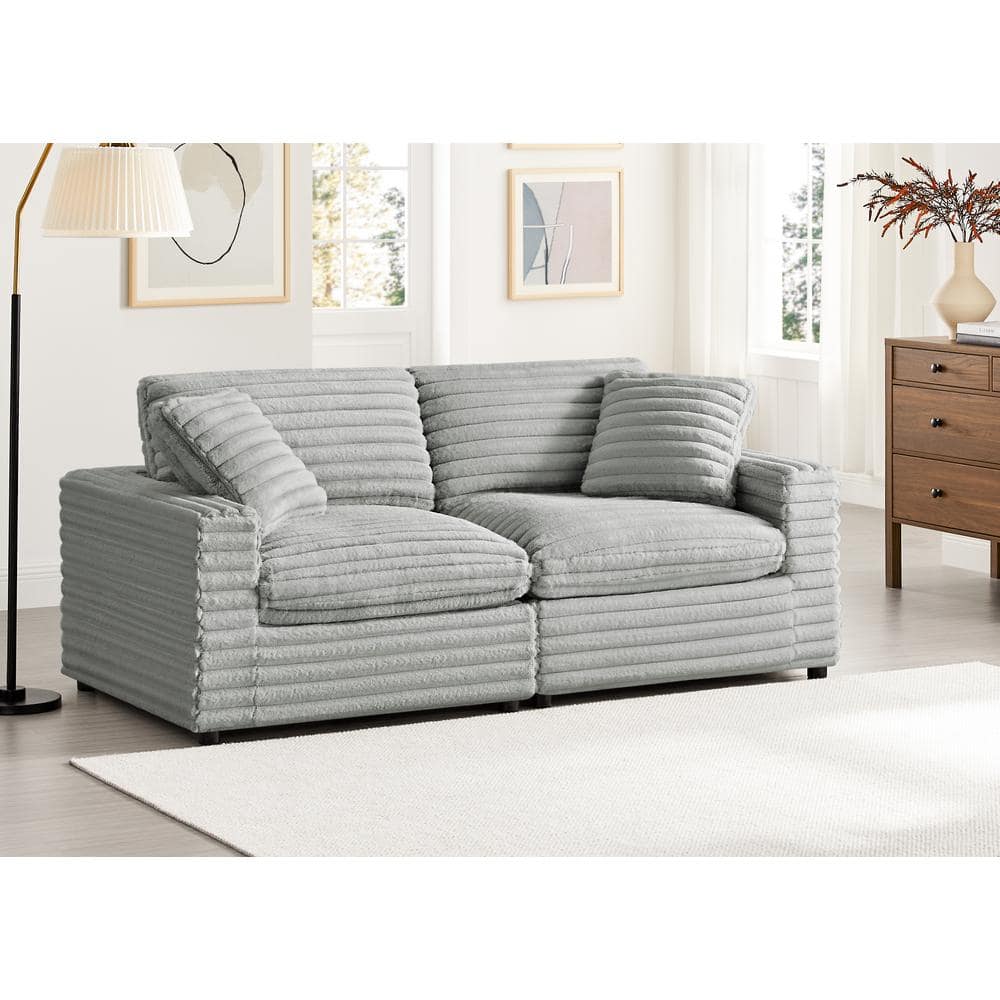 Julia 80 in. Square Arm Polyester Cord-like Fabric Rectangle Sofa in ...