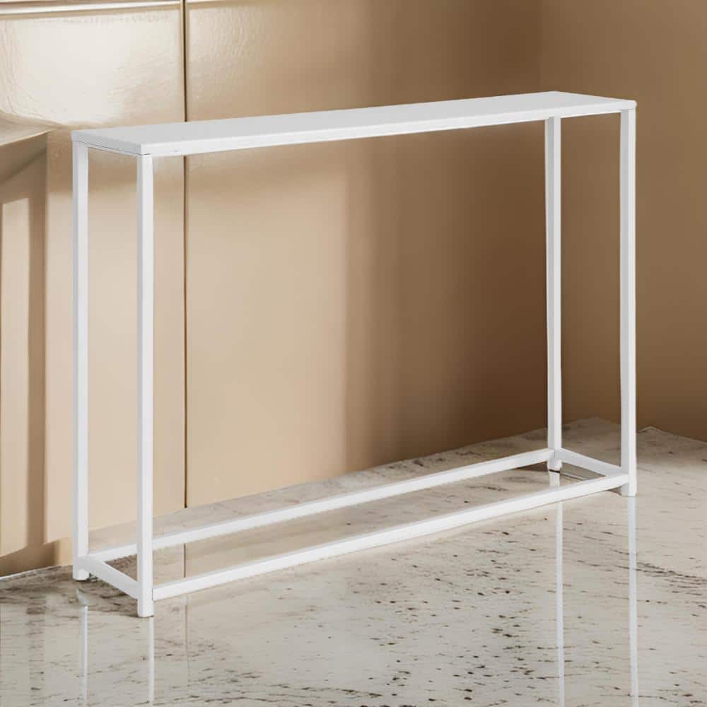 Benjara 8 in. White Rectangle Metal Console Table with Rectangular Top ...