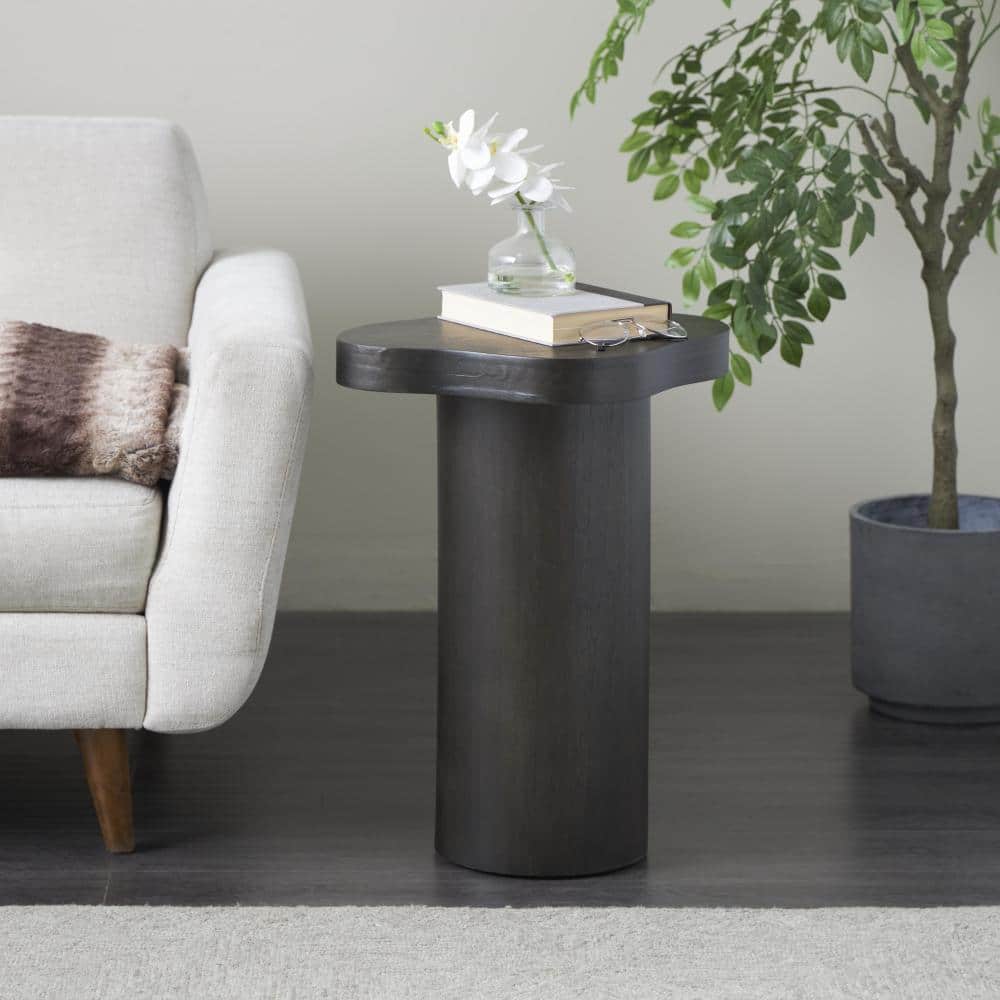 Litton Lane 15 in. Black Pedestal Large Round Wood End Table with ...
