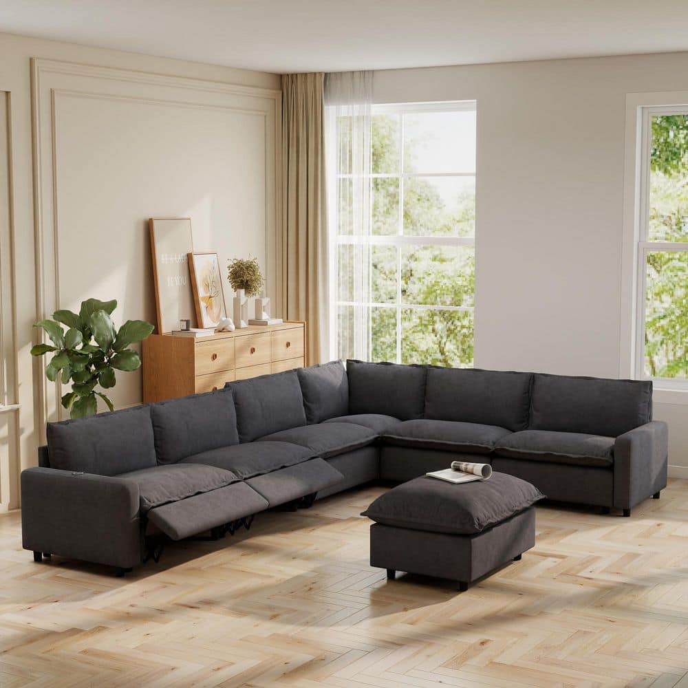 J&E Home 140.1 in. Square Arm 8-Piece Linen Modular Free Combination ...