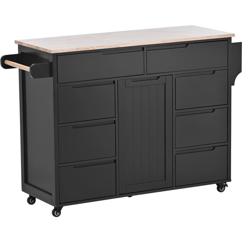 FUNKOL Black MDF cutlery storage Kitchen Cart with 8 drawers and 5 ...