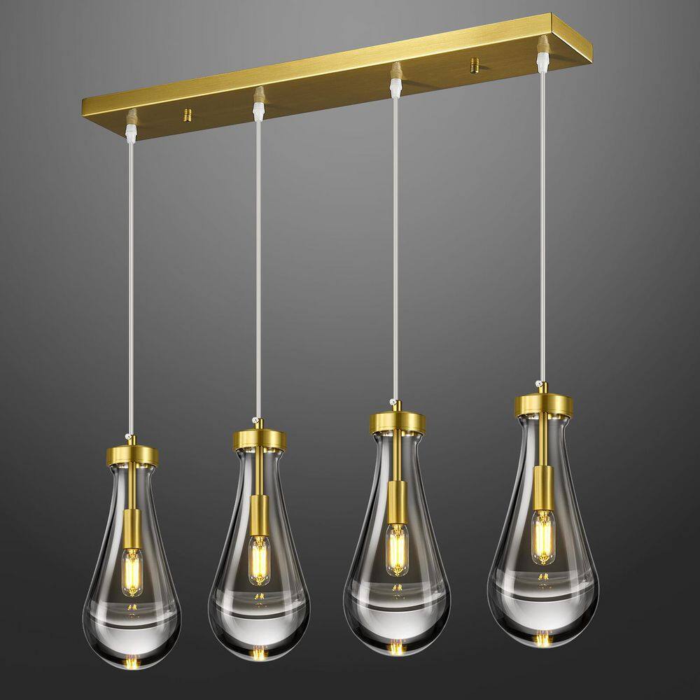 ZHLWIN Raindrop 60W 4-Light Teardrop Gold Hanging Light Modern Clear ...