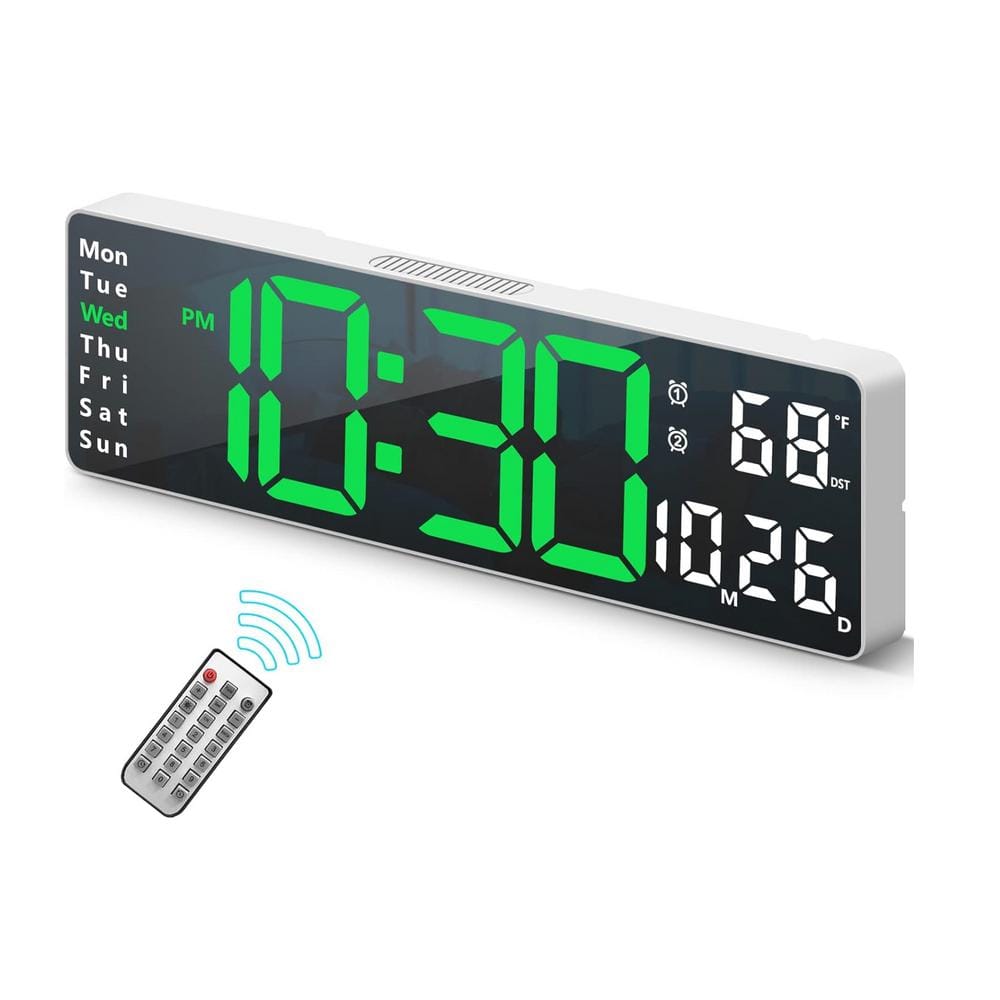 Afoxsos 13 in. White Case Green LED Digital Clock Thermoplastic with ...